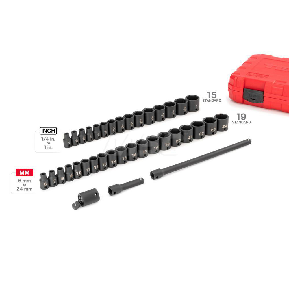 Tekton - Socket Set: Standard & Impact, 37 Pc, 3/8" Drive, 1/4" Min, 1 ...