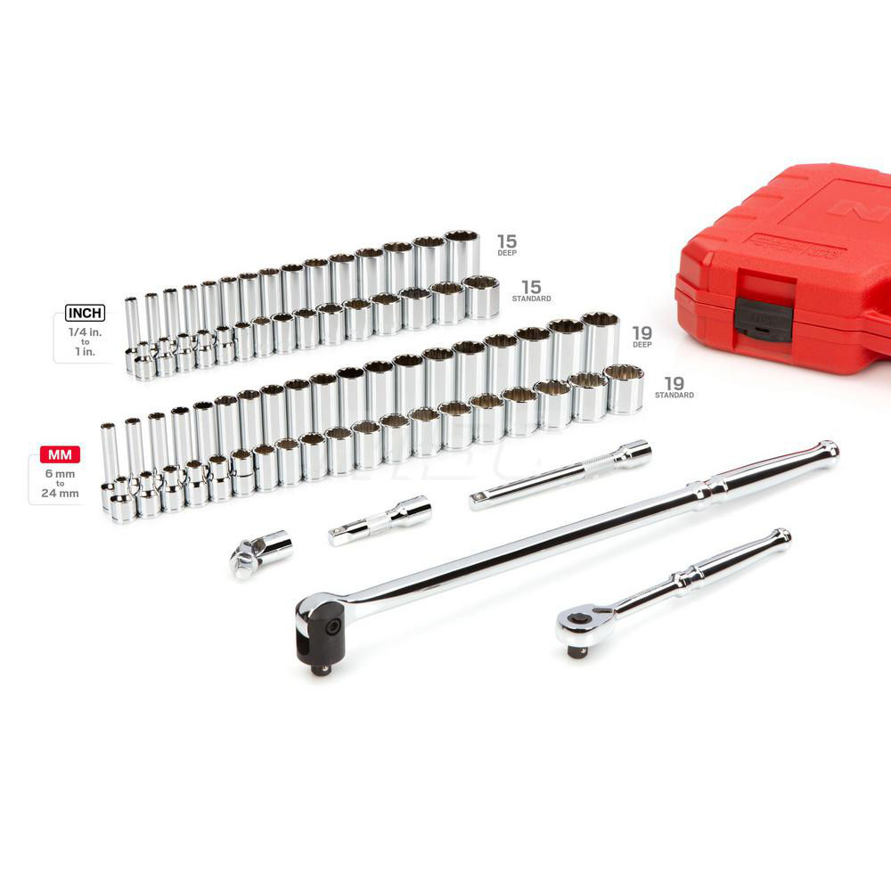 Tekton - Socket Set: Socket Set, 74 Pc, 3/8" Drive, 1/4" Min, 1" Max ...