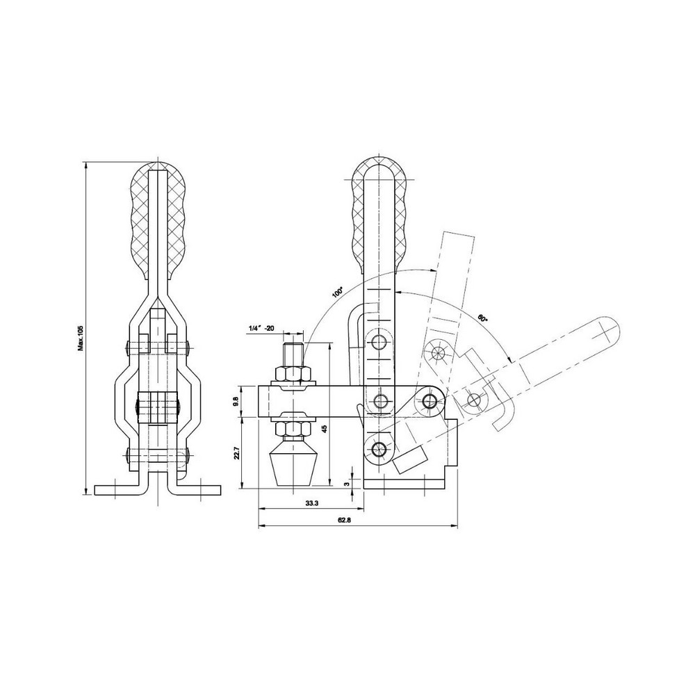 Hertel - Manual Hold-Down Toggle Clamp: Vertical, 200.00 lb Capacity, U ...