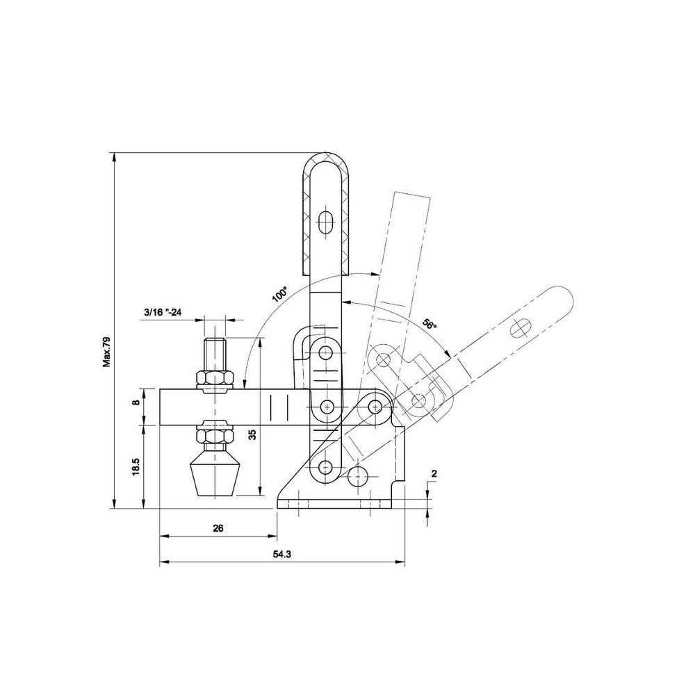 Hertel - Manual Hold-Down Toggle Clamp: Vertical, 110.00 lb Capacity, U ...