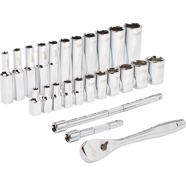 Milwaukee Tool - 26 Pc 1/4" Drive Ratchet & Socket Set Socket Set ...