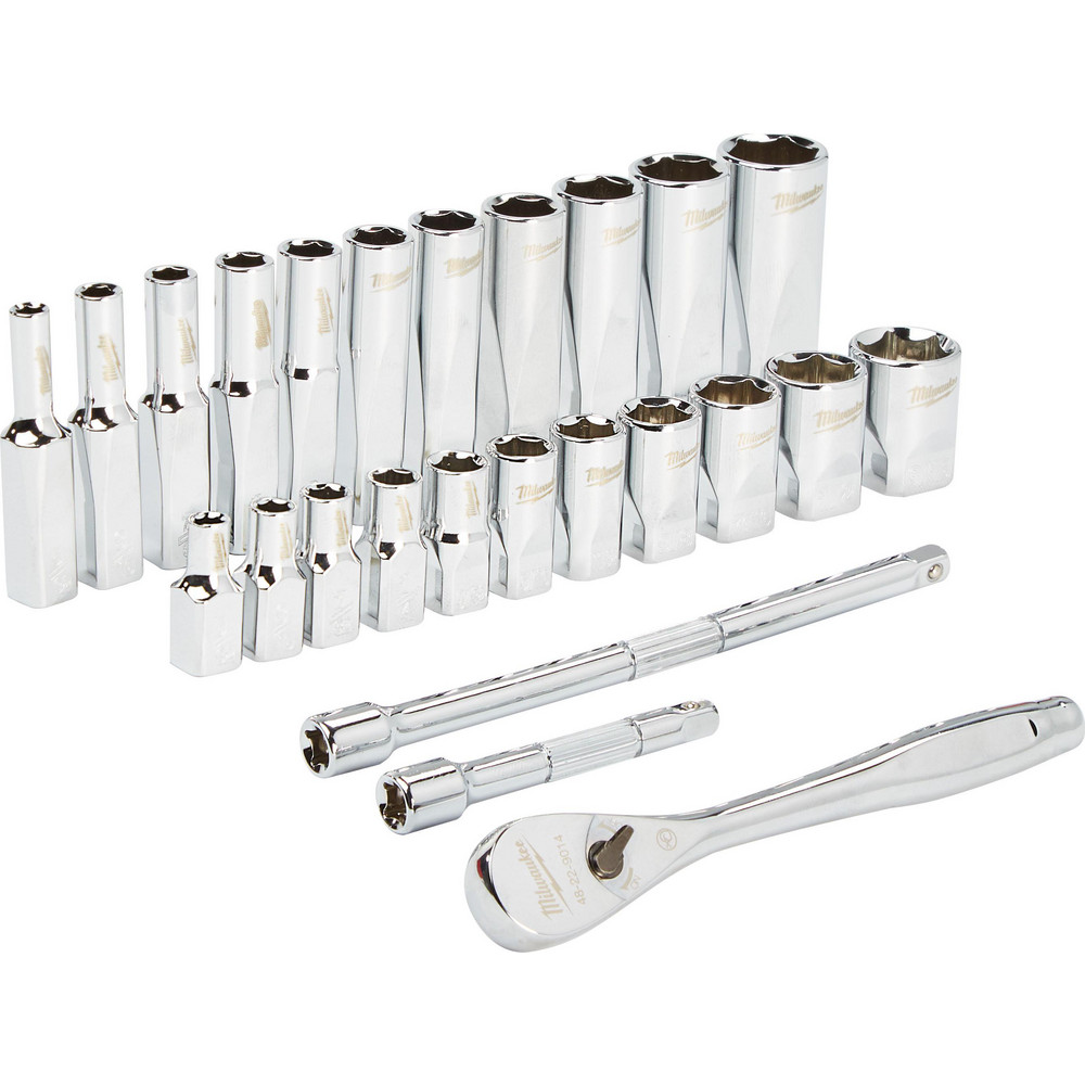 Milwaukee Tool - Socket Set: Ratchet & Socket Set, 26 Pc, 1/4" Drive, 1 ...