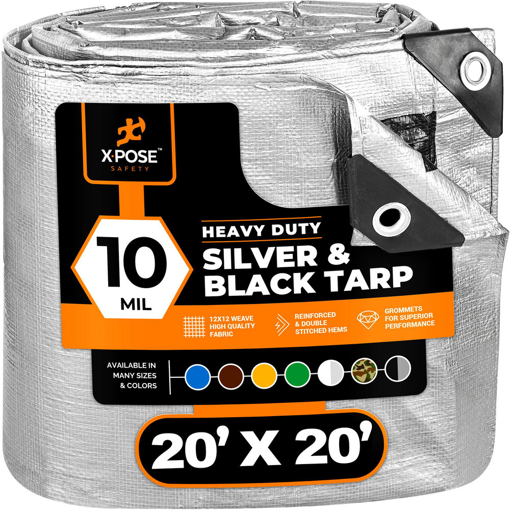 Xpose Safety - Tarp/Dust Cover: Silver & Black, Rectangle, Polyethylene ...