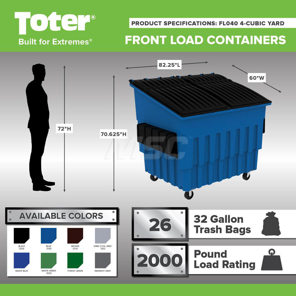 Toter - Front End Load Dumpster: 4 cu yd, Rectangle, Blue | MSC Direct