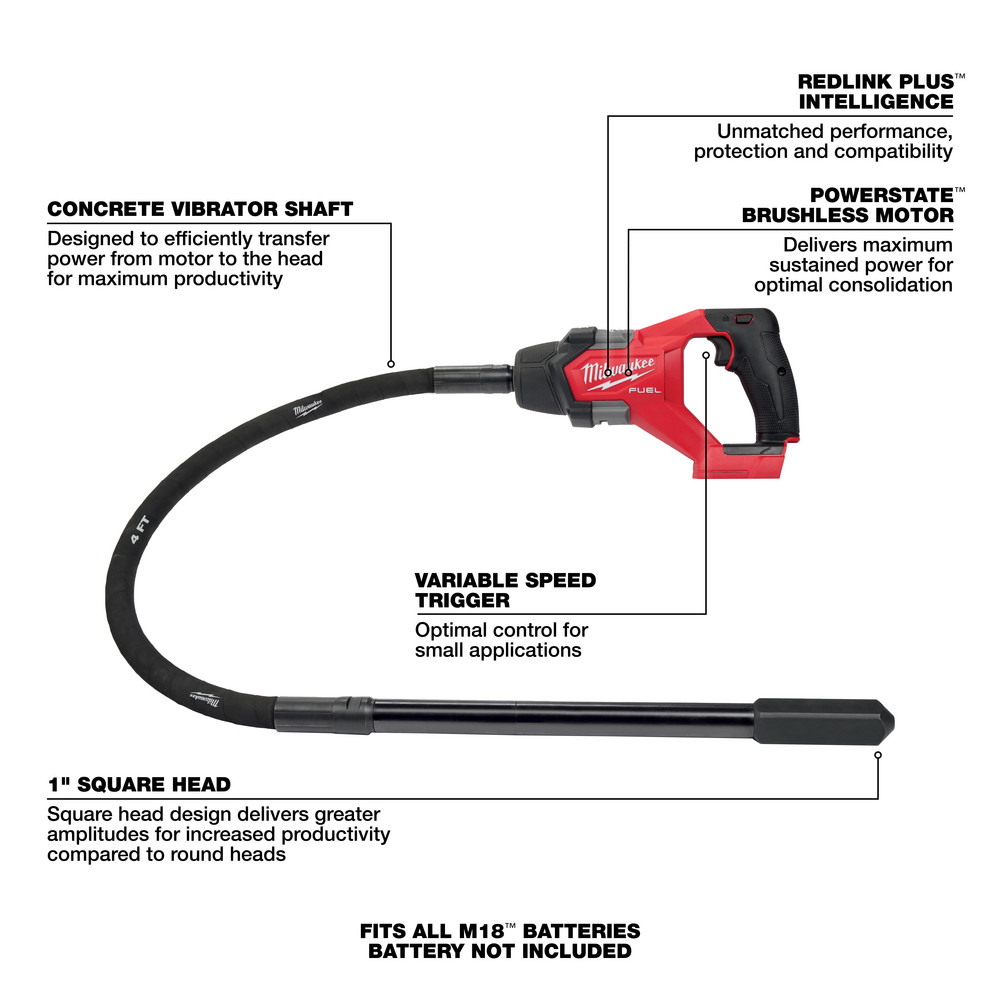 Milwaukee Tool - Cordless Pencil Vibrator: 12,500 VPM | MSC Direct