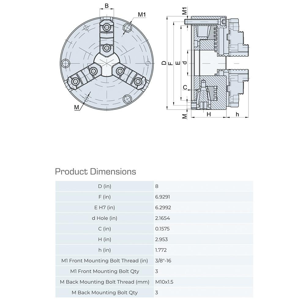 Gator Lathe Chucks - Manual Lathe Chuck: 8", 4 Jaws, Self-Centering | MSC Direct