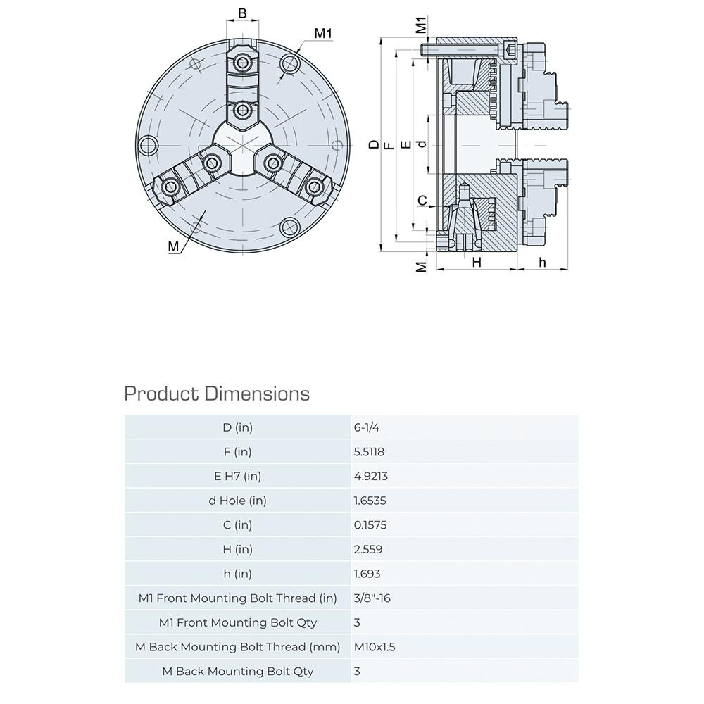 Gator Lathe Chucks - Manual Lathe Chuck: 6", 4 Jaws, Self-Centering | MSC Direct