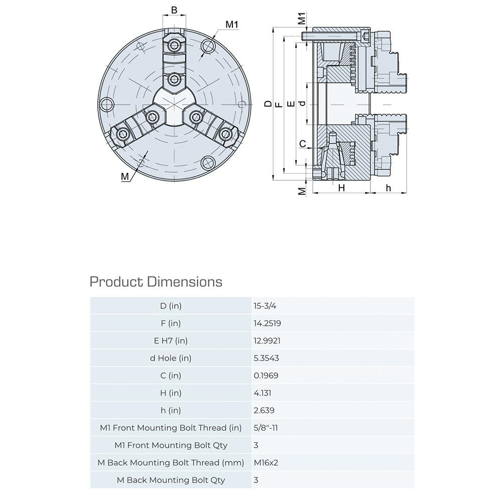 Gator Lathe Chucks - Manual Lathe Chuck: 16", 3 Jaws, Self-Centering | MSC Direct