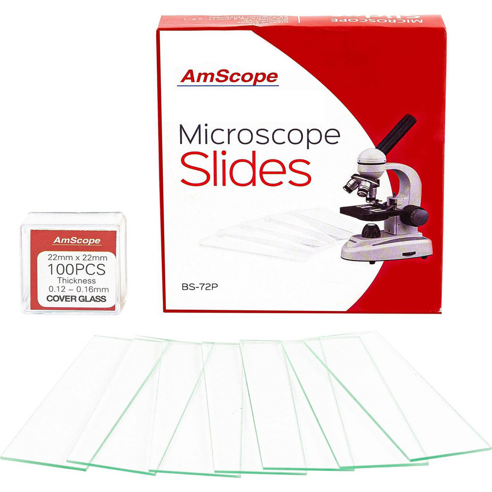 AmScope - 72 Pre-Cleaned Blank Microscope Slides and 100 22x22mm Square ...