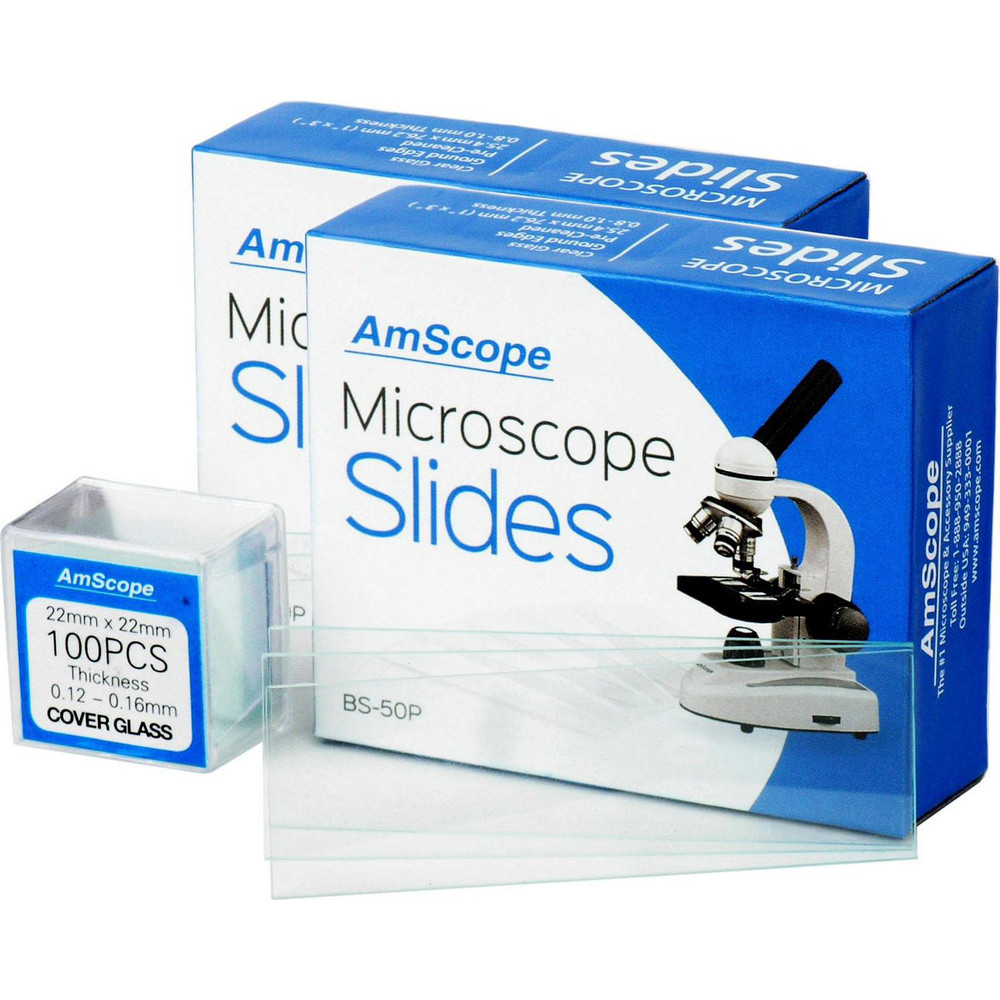 AmScope - 100 Pre-Cleaned Blank Microscope Slides and 100 22x22mm ...
