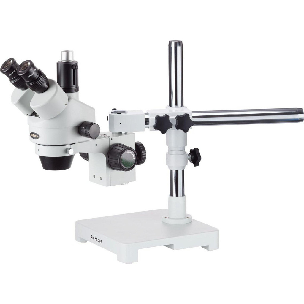 AmScope - 7X-45X Trinocular Stereo Zoom Microscope on Single Arm Boom ...