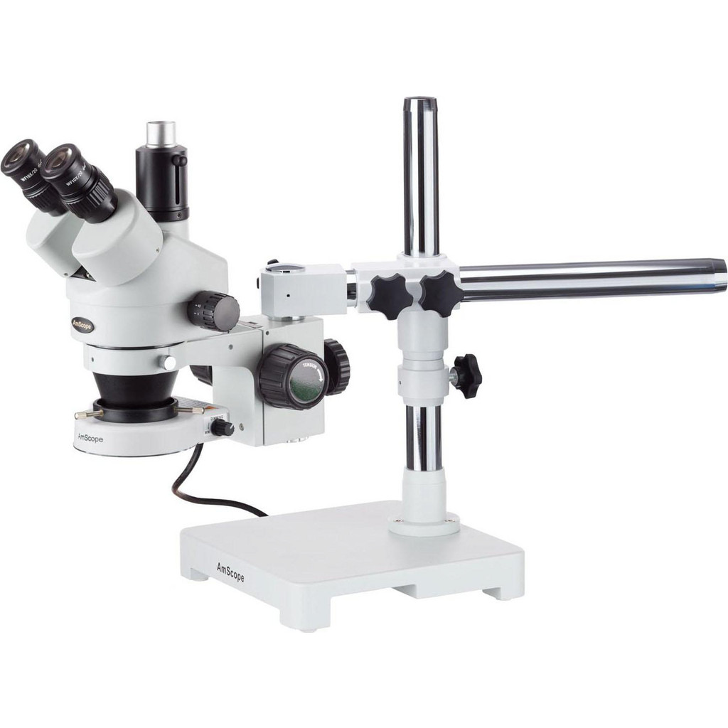 AmScope - 3.5X-90X Trinocular Zoom Stereo Microscope w Boom Stand + 80 ...