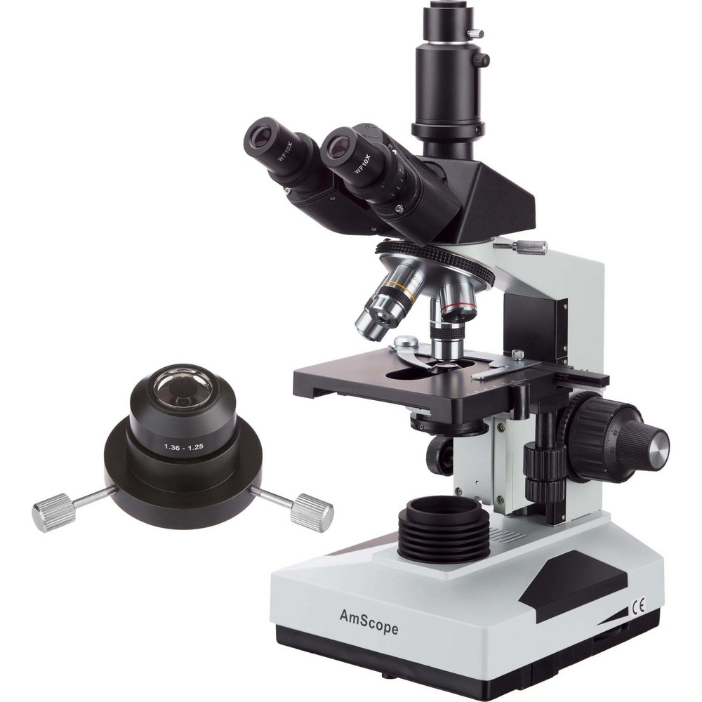 AmScope - 40X-2000X 20W Halogen Simul-Focal Trinocular Darkfield Microscope w/ Oil Condenser and ...