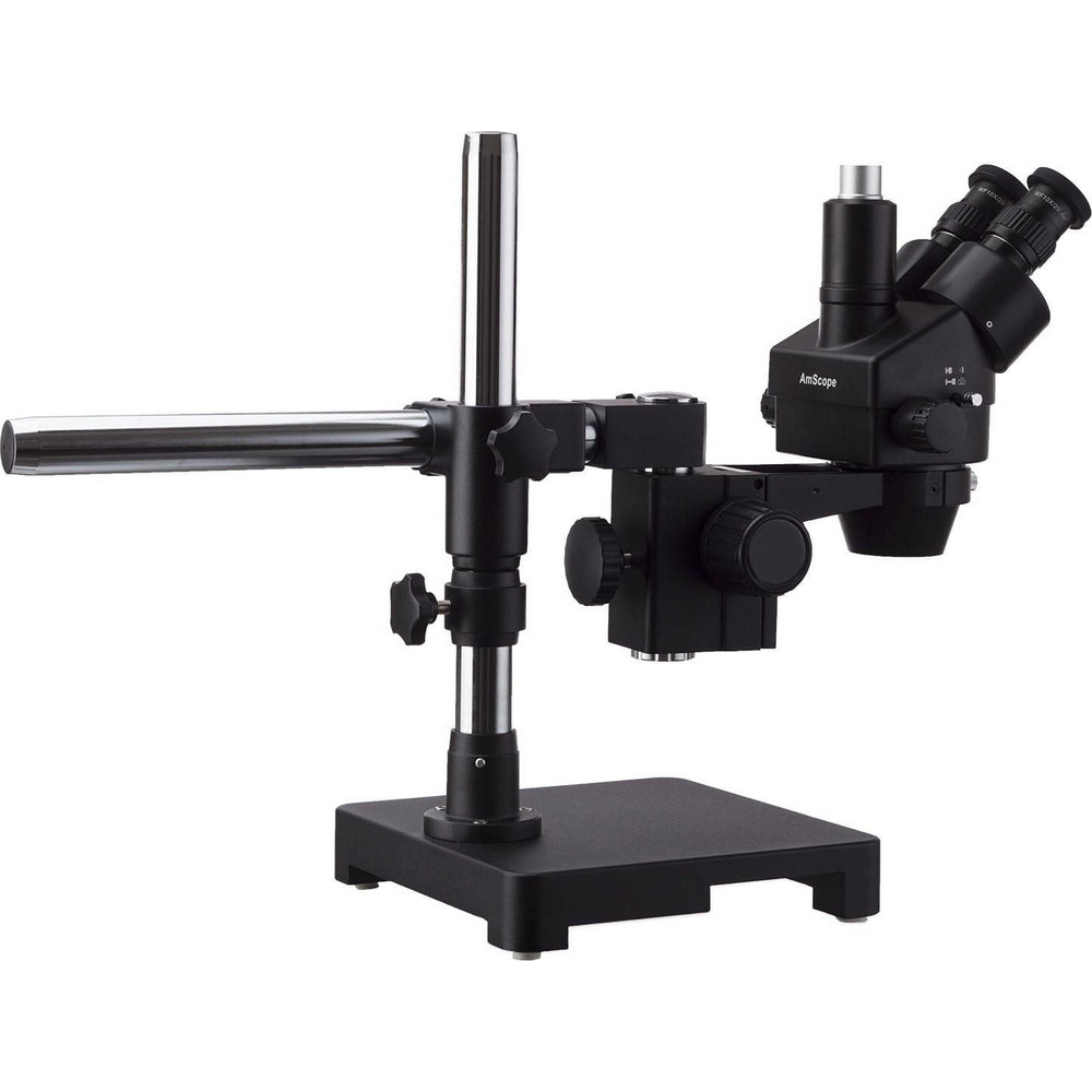 AmScope - 3.5X-45X Black Trinocular Stereo Zoom Microscope on Single Arm Boom Stand with Heavy ...