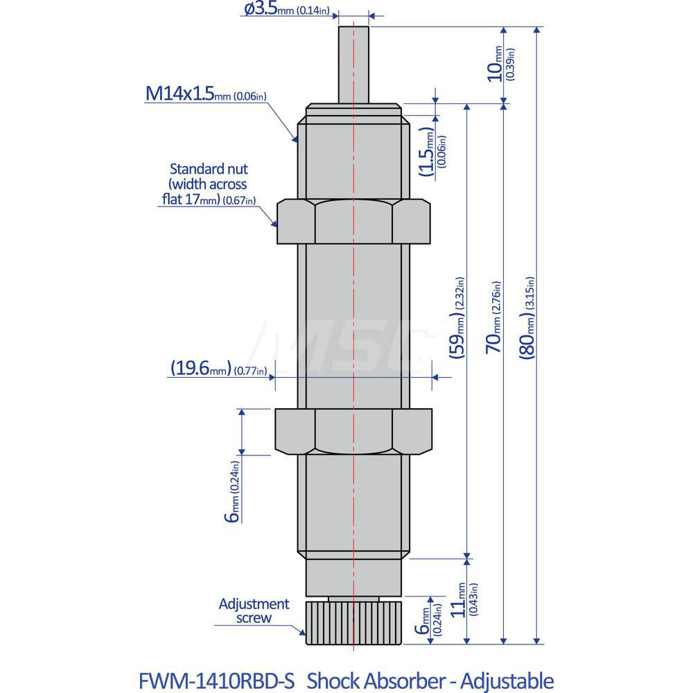Bansbach, EasyLift - Standard-Duty Shock Absorber: 3.5 mm Rod Dia, 19.6 ...