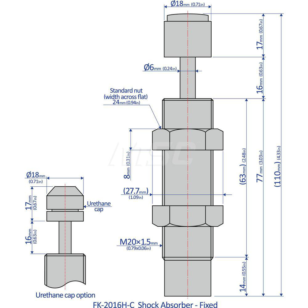 Bansbach, EasyLift - Standard-Duty Shock Absorber: 6 mm Rod Dia, 27.7 ...