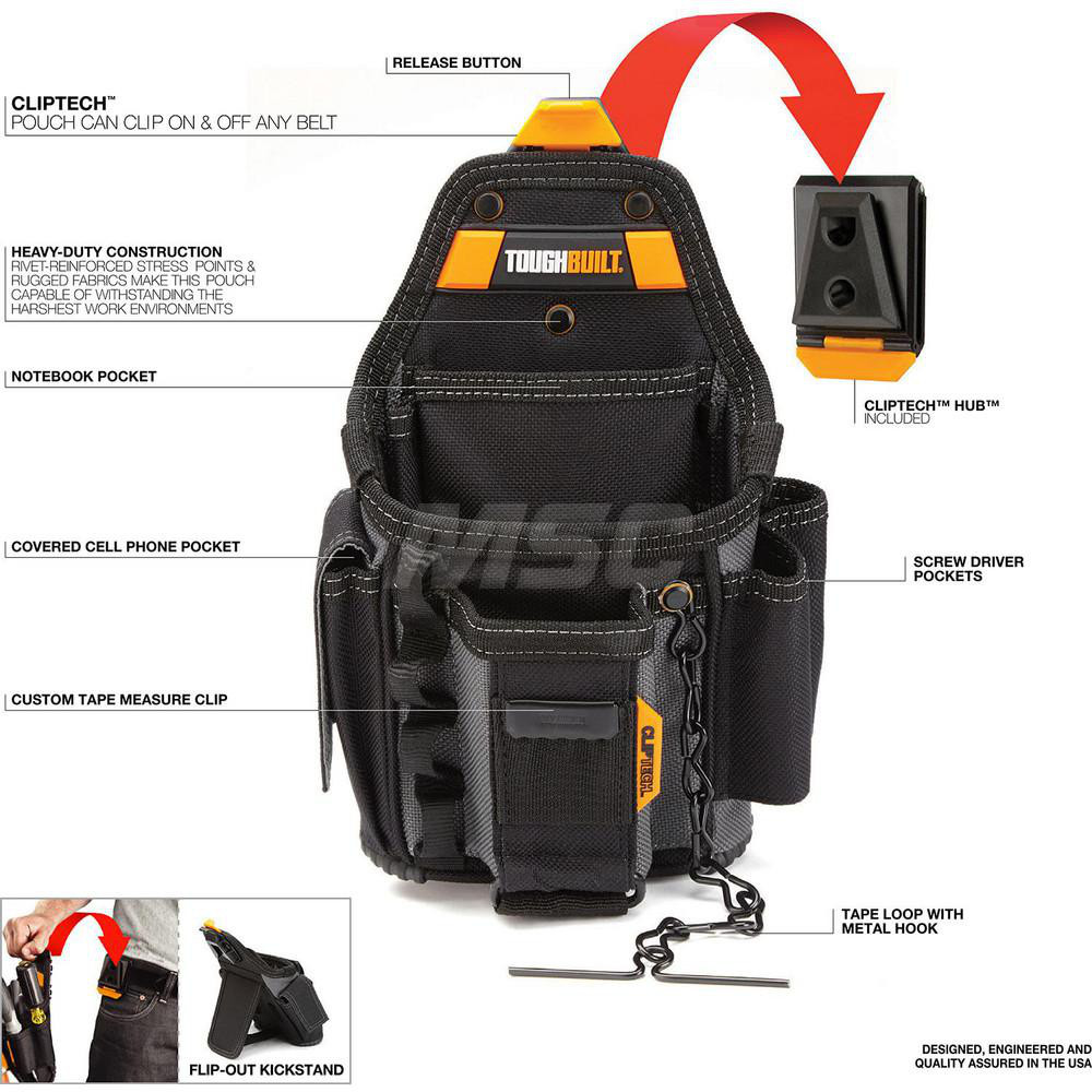 Toughbuilt - Tool Pouch: 5 Pockets, Polyester, Black | MSC Direct