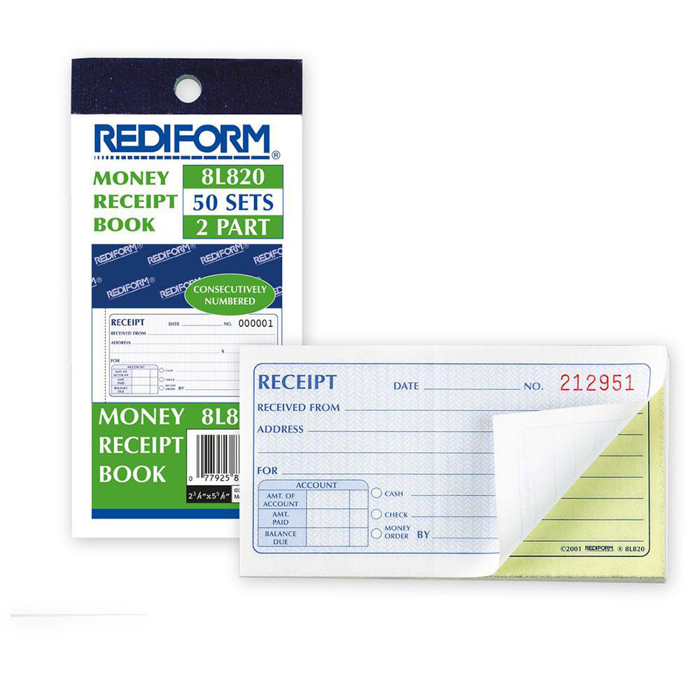 REDIFORM - Money Receipt Book: 50 Sheets, 2-3/4 x 5" Sheet, One Form on ...