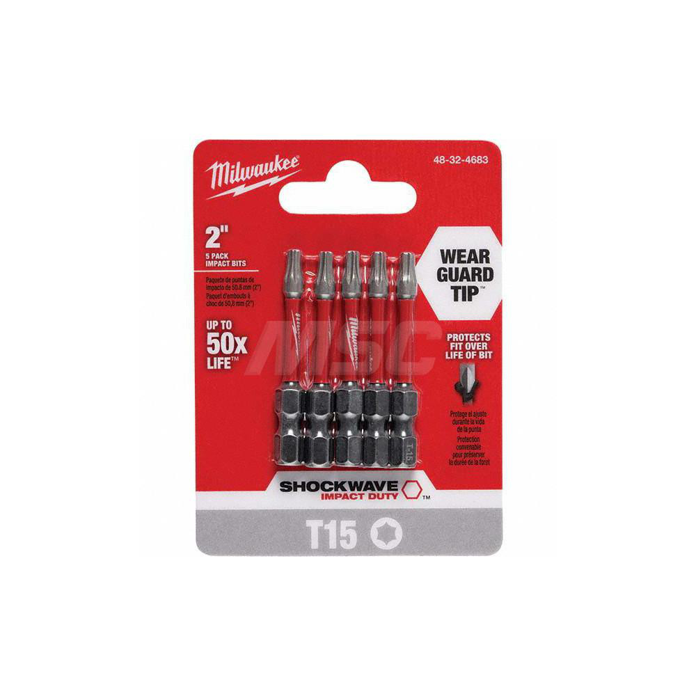 Milwaukee Tool - Power Screwdriver Bit: T15 Torx, 1/4" Hex Drive | MSC ...