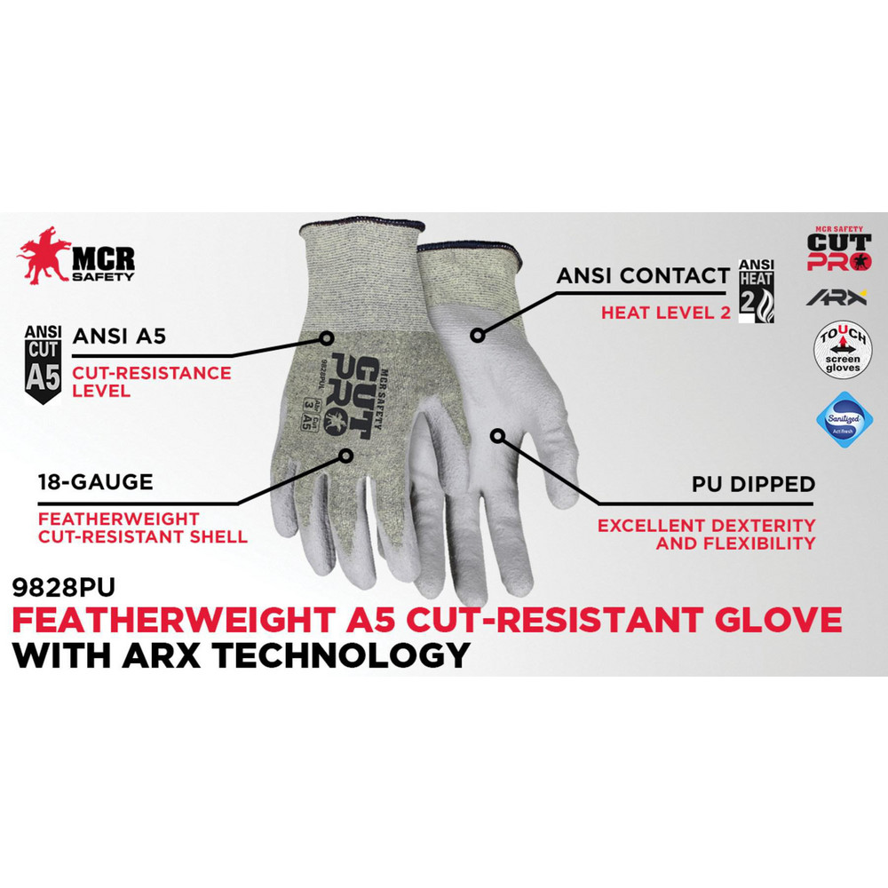 MCR Safety - Cut, Puncture & Abrasion-Resistant Gloves: MCR Safety 9828PU, Size Large, ANSI Cut ...