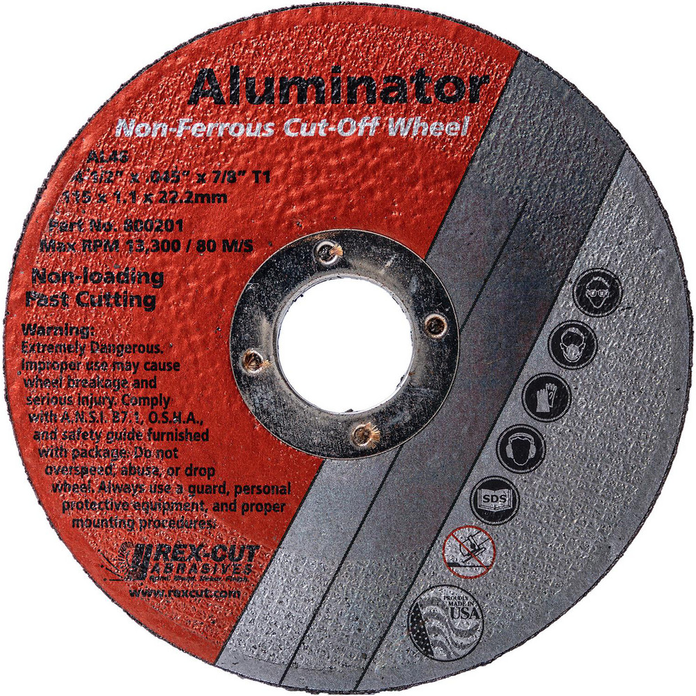 Rex Cut Abrasives - Cutoff Wheel: Type 1, 4-1/2" Dia, 0.0450" Thick, 7/ ...