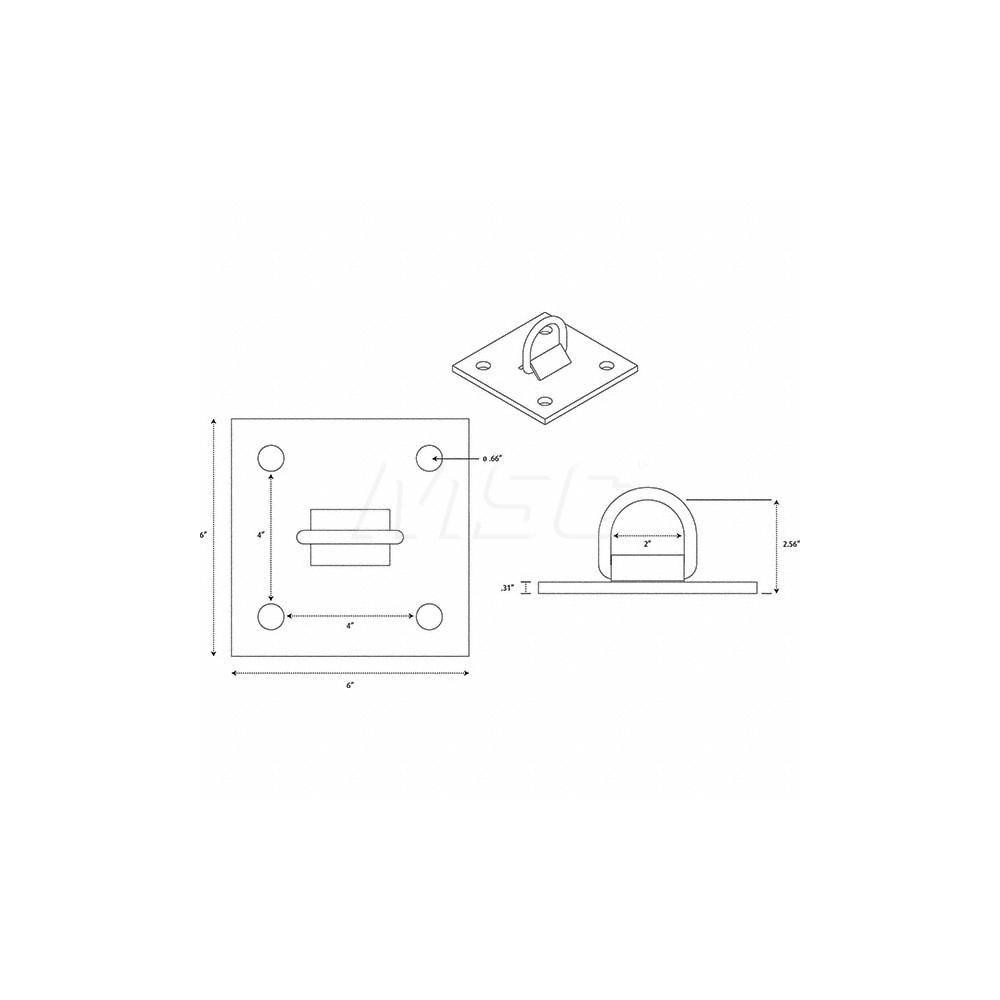 Guardian Fall Protection - Anchor Plate: Galvanized Steel, 6" OAL, 3 ...