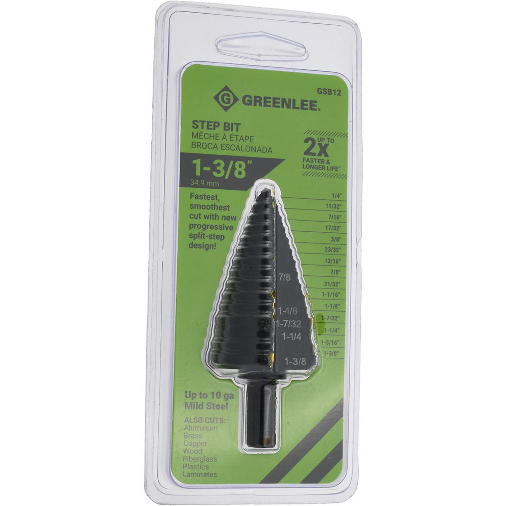 Greenlee - Step Drill Bit: 1/4" Min, 1-3/8" Max, 3/8" Shank Dia, Steel ...