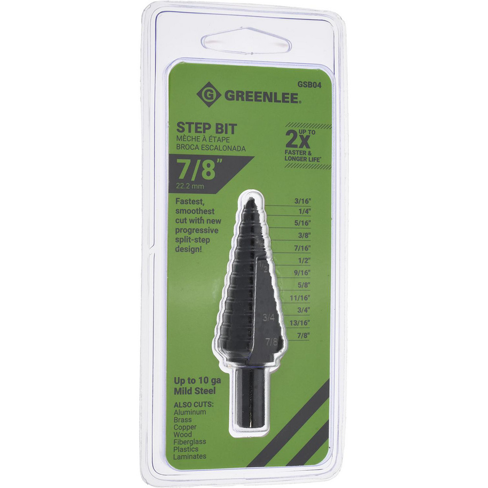 Greenlee - Step Drill Bit: 3/16" Min, 7/8" Max, 3/8" Shank Dia, Steel ...