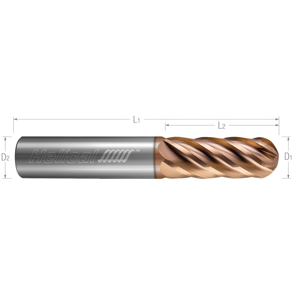 Helical Solutions - Ball End Mill: 1/4" Dia, 3/8" LOC, 6 Flute, Solid ...