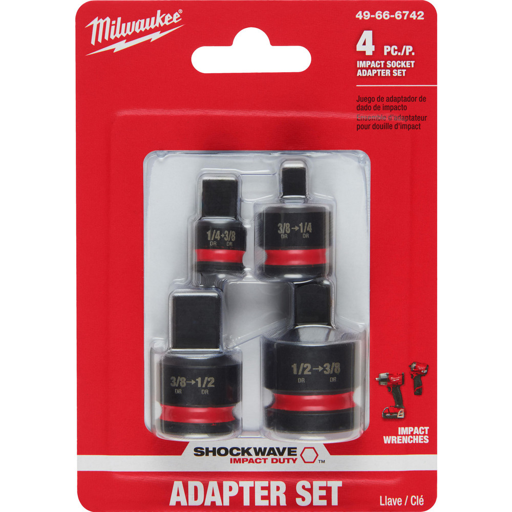 Milwaukee Tool - Socket Set: Impact, 4 Pc, 1/4, 3/8, 1/2" Drive, 1/4 to ...