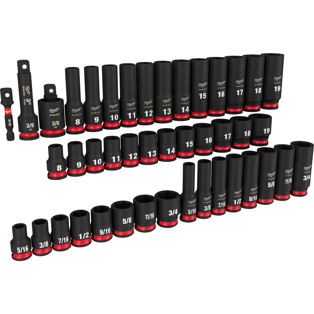 Milwaukee Tool - Socket Set: Deep, 43 Pc, 3/8" Drive, 5/16 to 3/4", 8. ...