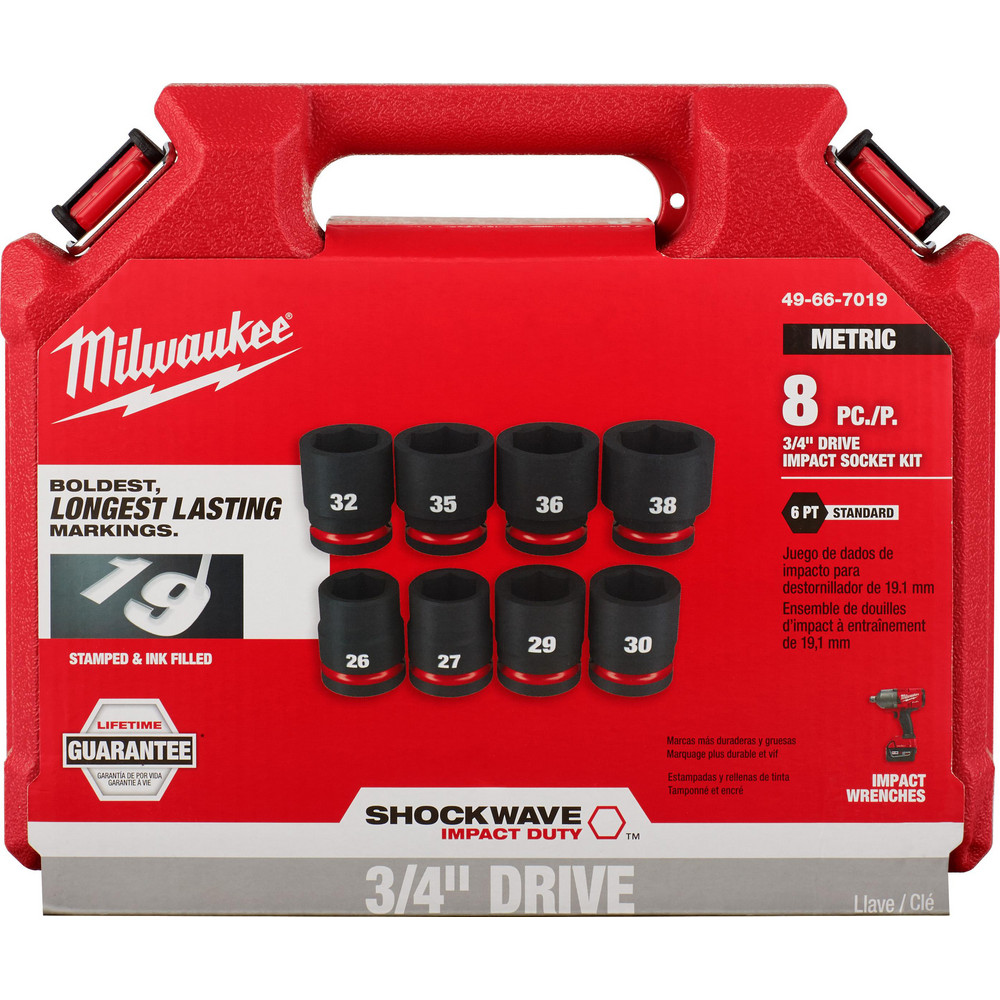 Milwaukee Tool - Socket Set: Standard, 8 Pc, 3/4" Drive, 26.00 mm Min ...
