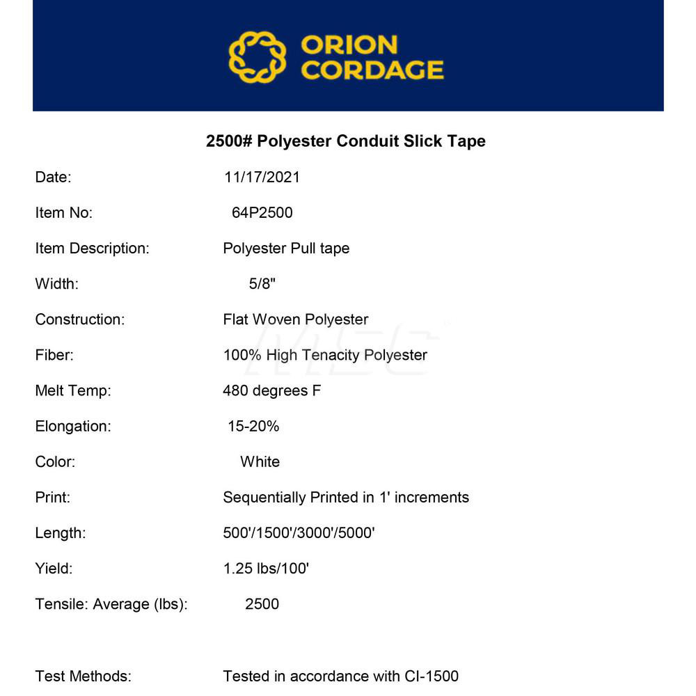 Orion Cordage - Wire Pulling Line & Conduit Measuring Tape; Line/Tape ...
