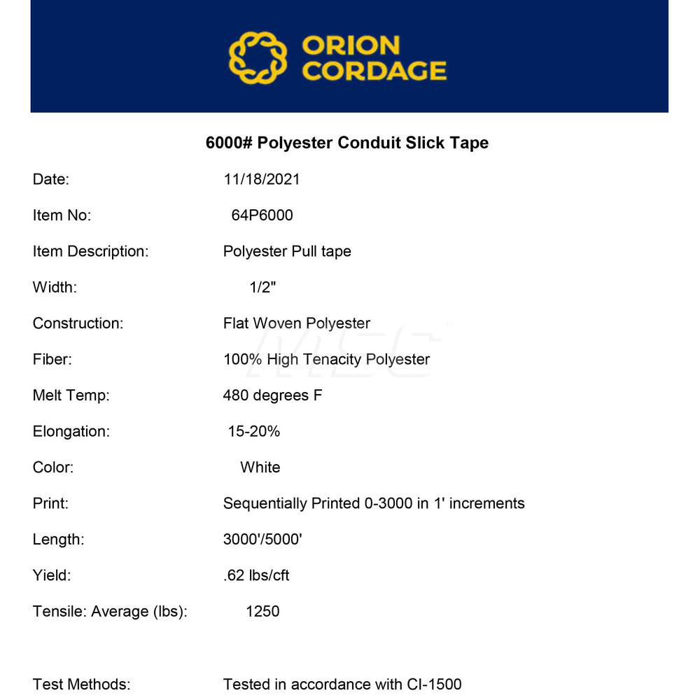 Orion Cordage - Wire Pulling Line & Conduit Measuring Tape; Line/Tape ...