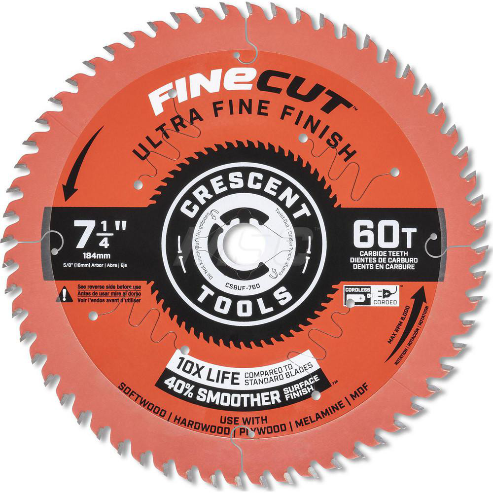 Crescent - Wet & Dry Cut Saw Blade: 7-1/4" Dia, 5/8" Arbor Hole, 0.063 ...