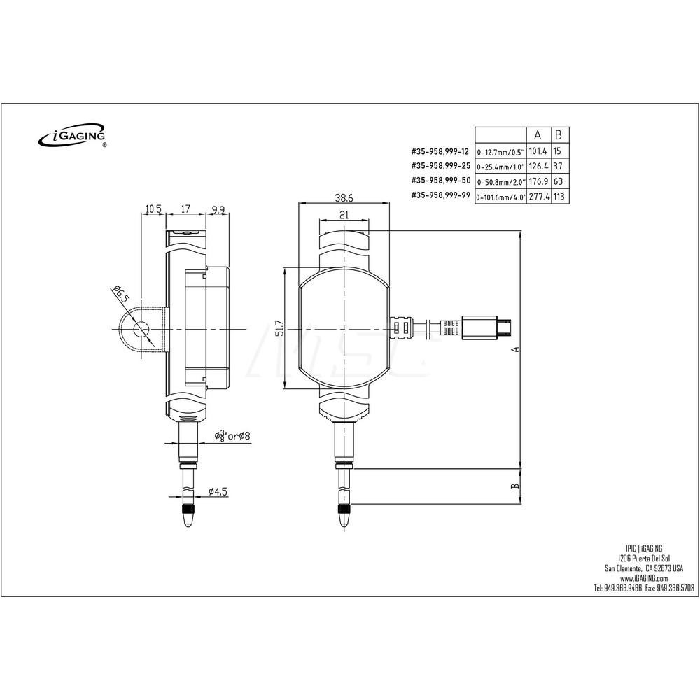 iGaging - Remote Display Linear Gages: Maximum Measurement (Inch): 0.5 ...