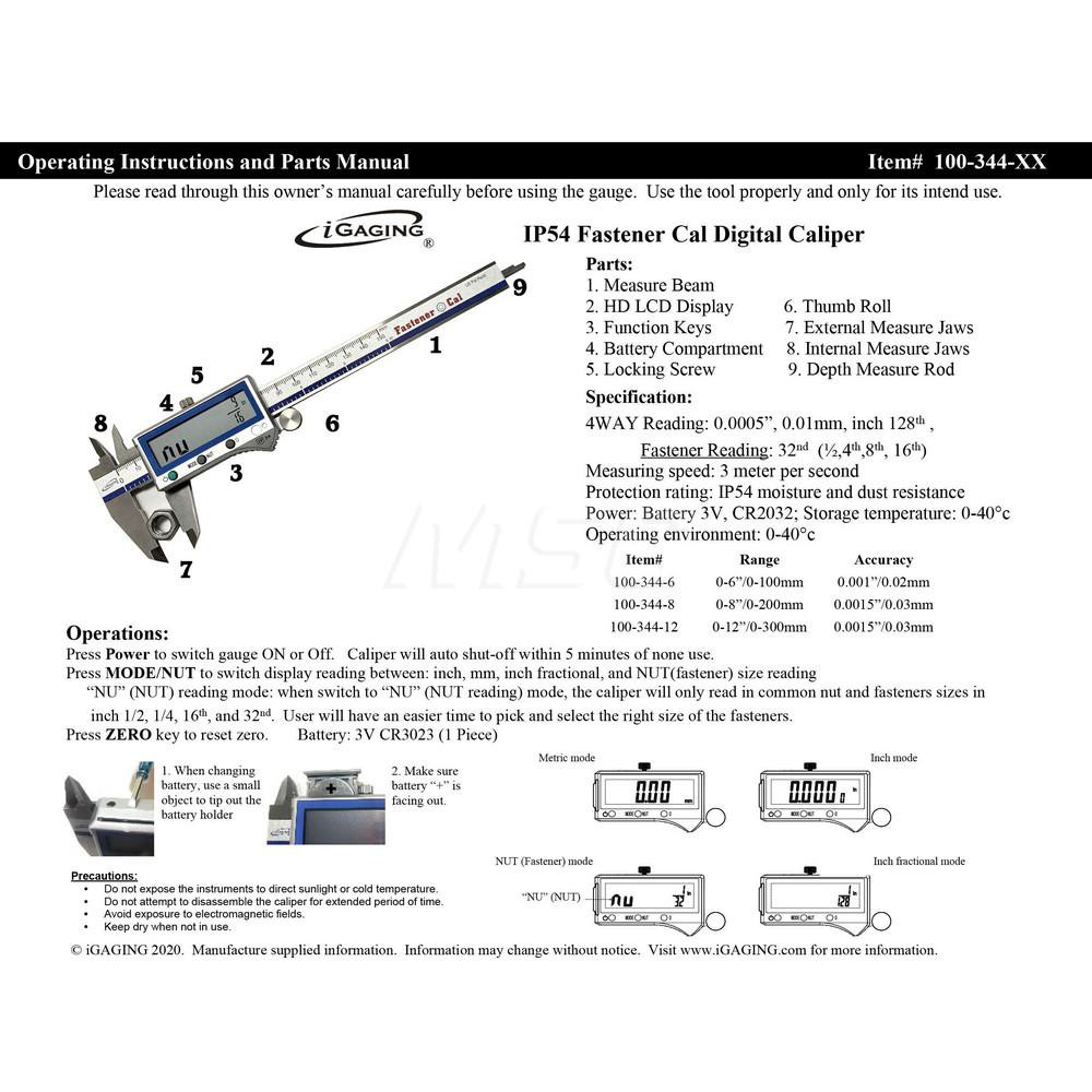 iGaging - Electronic Caliper: 0in to 12in, 0mm to 300mm, ±0.0005in, ±0 ...