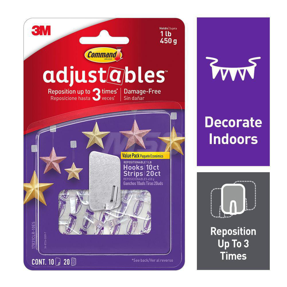 Command - Storage Hook: Adhesive Back Mount, 1.39" Projection, 1 lb ...