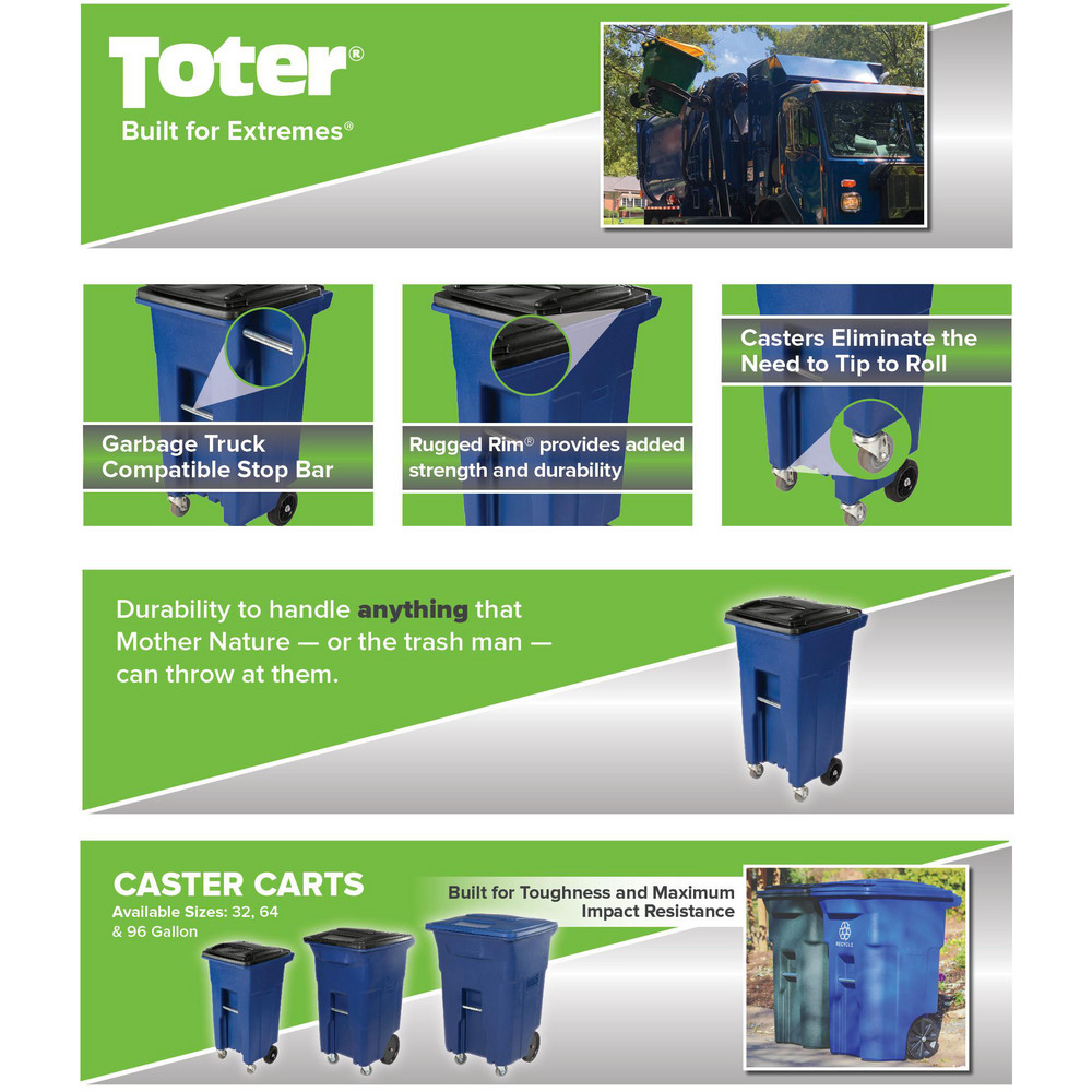 Toter - Rollout Trash Can: 32 gal, Rectangle, Gray | MSC Direct