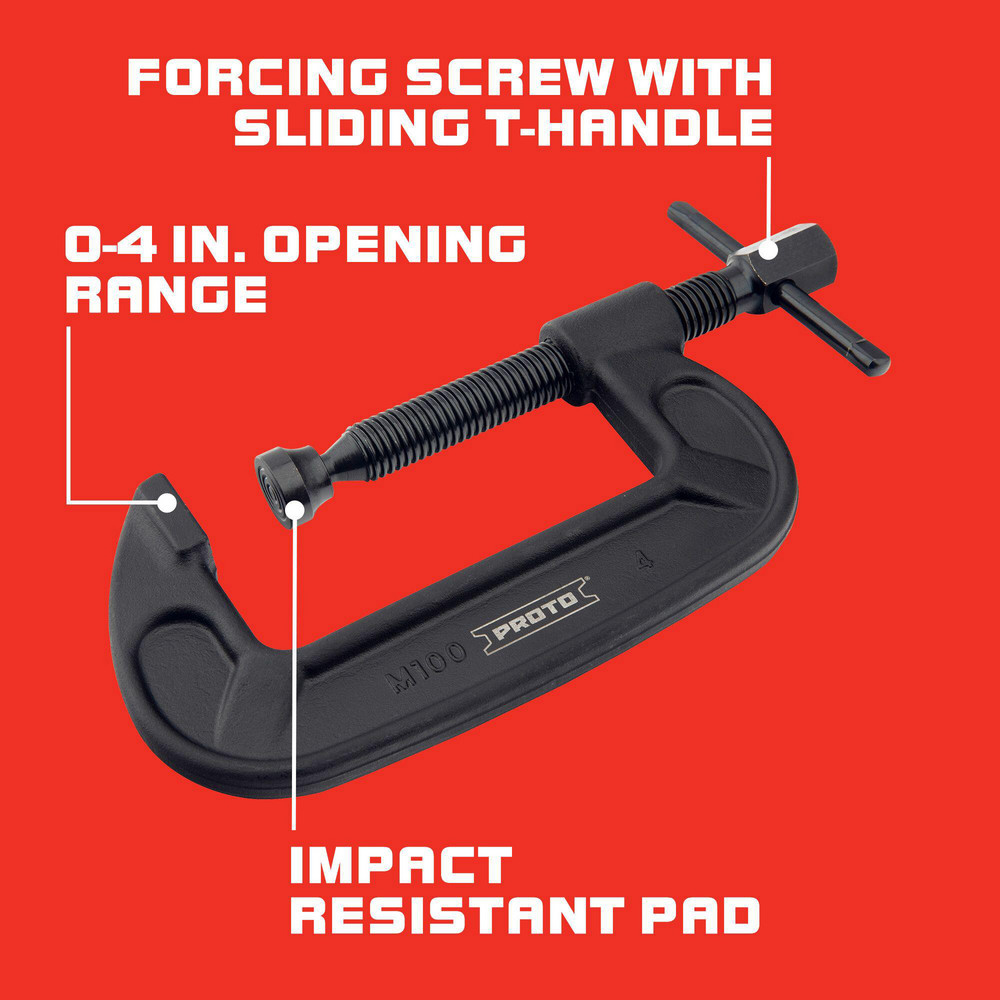Proto - C-Clamp: 4" Max Opening, 2-3/4" Throat Depth, Steel | MSC Direct