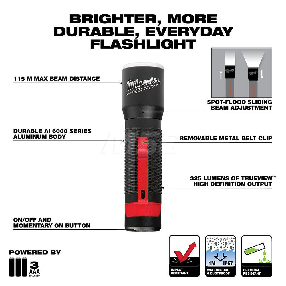 Milwaukee Tool - Handheld Flashlight: LED, 325 Lumens, 18 hr Max Run ...