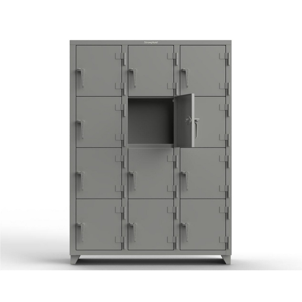 Strong Hold - 3-Wide Locker: 54" Wide, 18" Deep, 75" High, Padlock Hasp ...