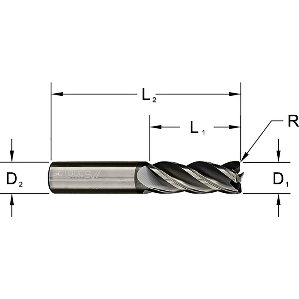 SC Tool - Corner Radius End Mill: 5/16" Dia, 5/8" LOC, 0.015" Radius, 4 ...