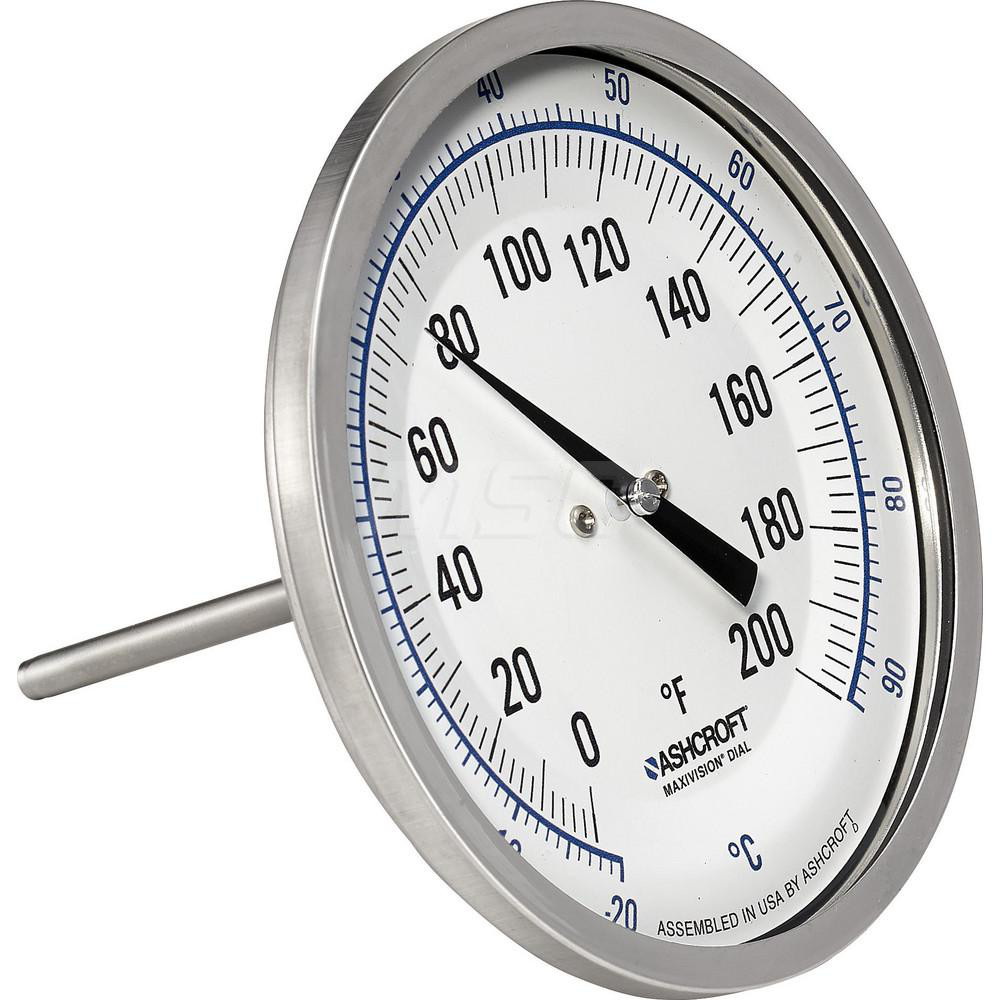 Ashcroft Bimetal Dial Thermometer 0 To 200 F 5 Dial Dia 6 Stem