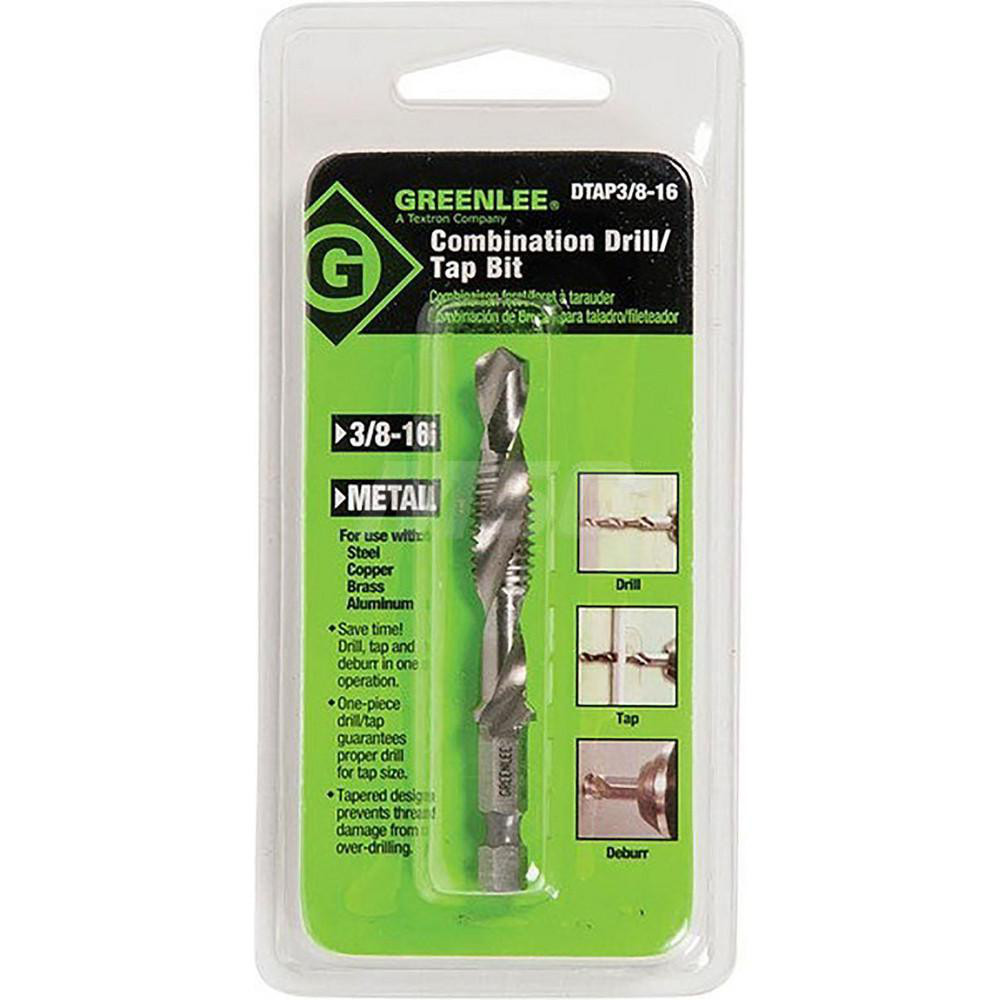 Greenlee - Combination Drill Tap: 3/8-16, 2 Flutes, High Speed Steel ...