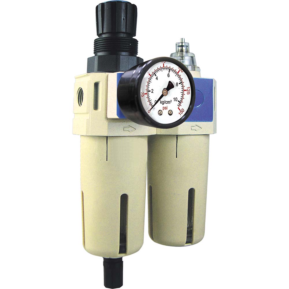 PRO-SOURCE - 1/4 NPT Compact FRL Unit with Sight Glass & Pressure Gauge ...