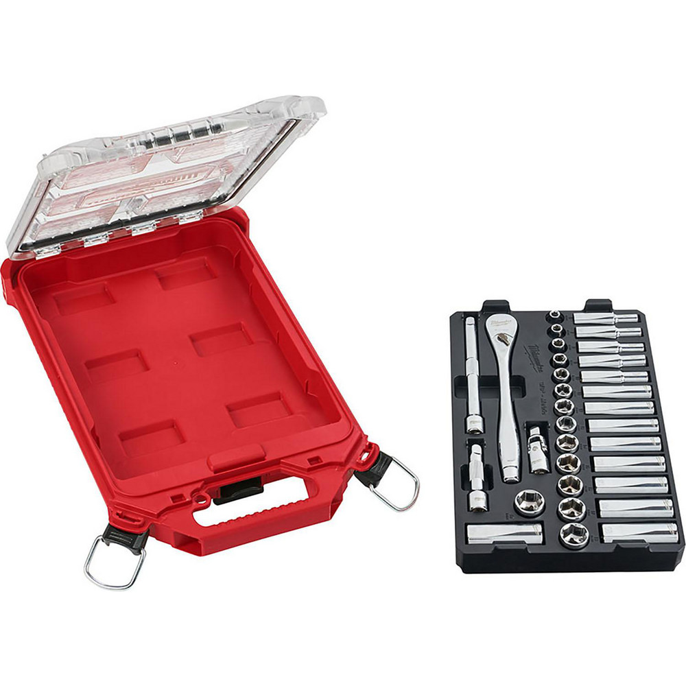 Milwaukee Tool - Socket Set: Ratchet & Socket, 32 Pc, 3/8" Drive, 6.00 ...