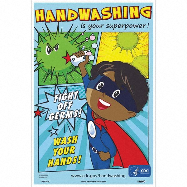 NMC - "Fight Off Germs! Wash Your Hands!", 18" High x 12" Wide, Vinyl ...