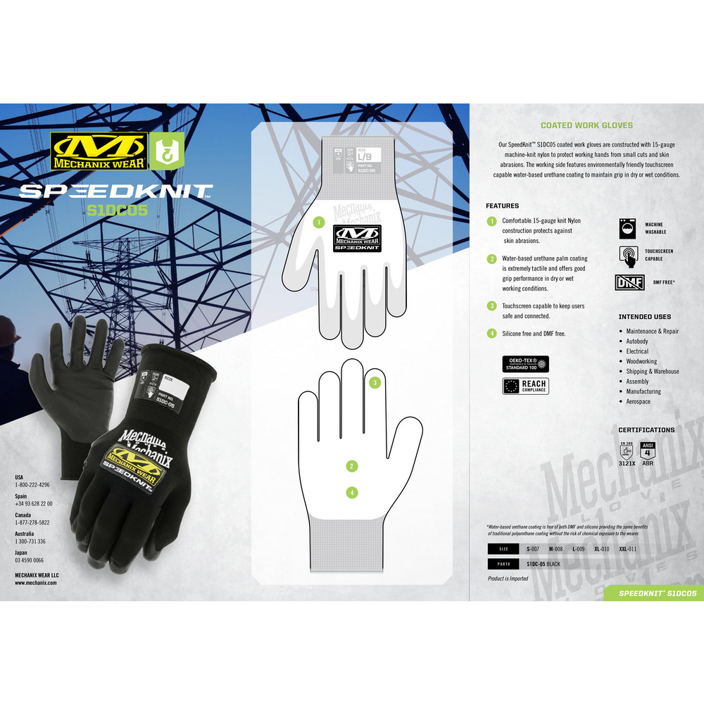 Mechanix Wear - Work Gloves: Mechanix Wear S1DC-05, Size X-Large ...