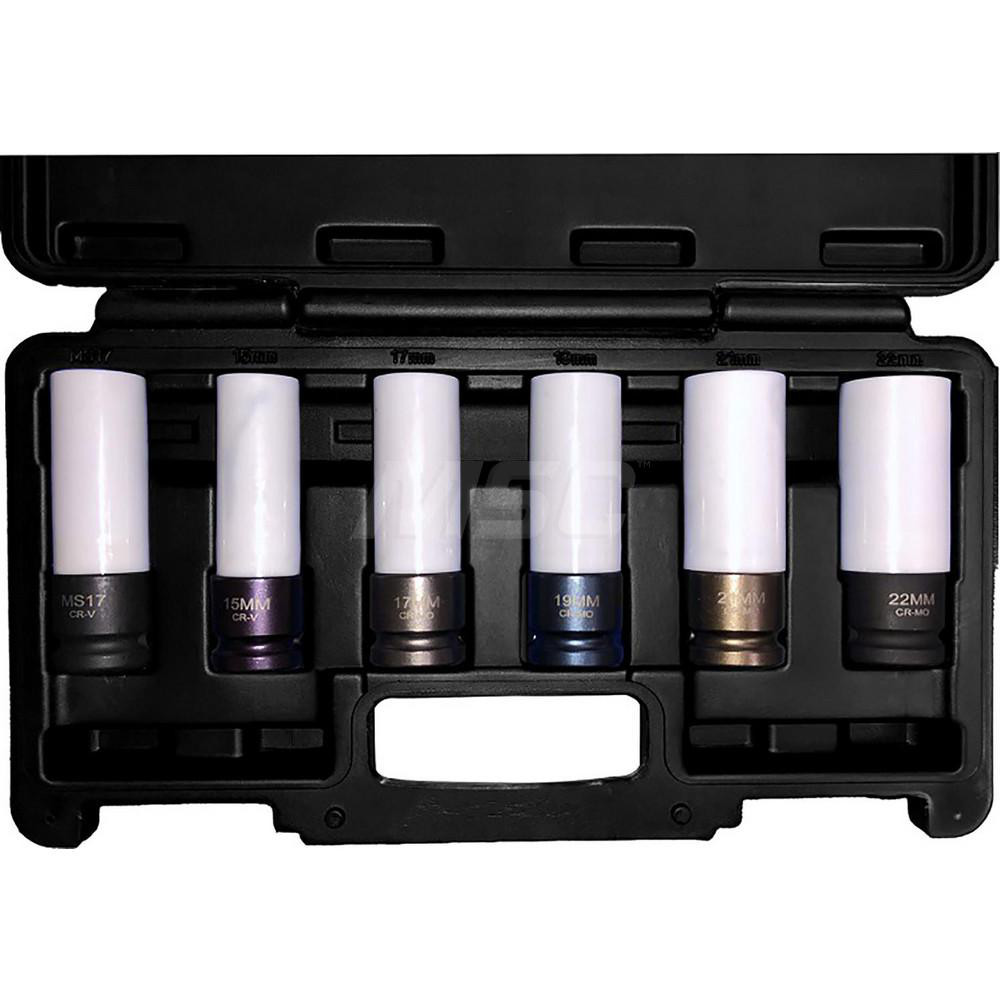 ESCO - Socket Set: Impact, 6 Pc, 1/2" Drive, 15.00 mm Min, 22.00 mm Max ...